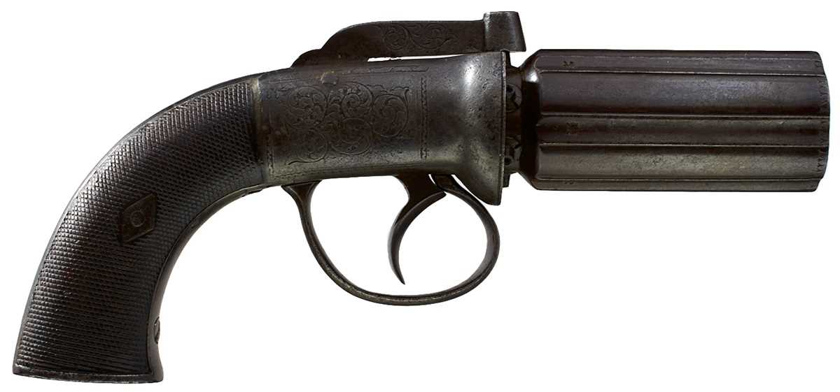 Lot 808 - A 120-BORE SIX-SHOT PERCUSSION PEPPERBOX