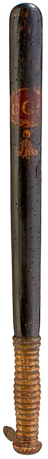 Lot 698 - TWO 19TH CENTURY PAINTED WOOD TRUNCHEONS,
